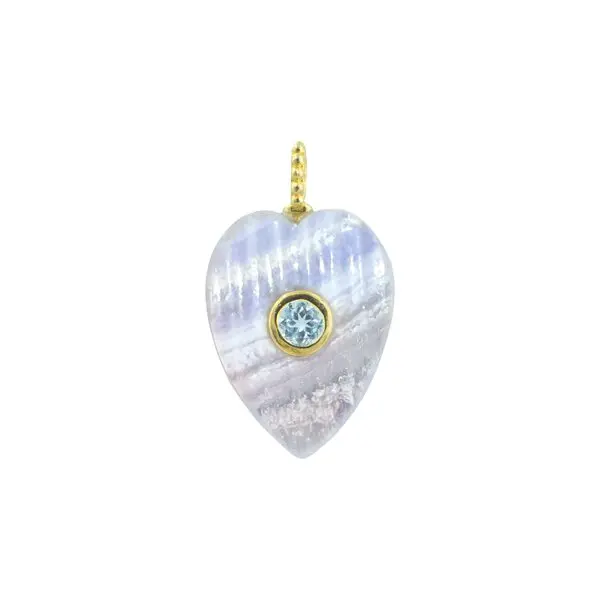 KAMARIA Blue Lace Agate Gemstone Pendant With Topaz Heart - Grey