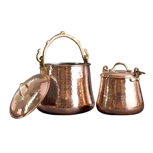 ANATOLIACRAFT Neutrals Hammered Copper Storage Pots Set Of Two With Lids - Brown