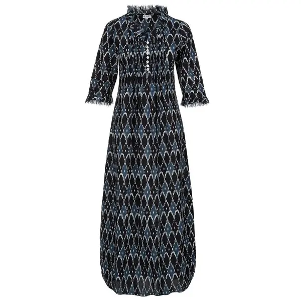 AT LAST... Black / Grey Cotton Annabel Maxi Dress In Black & Grey Diamond - Black/grey