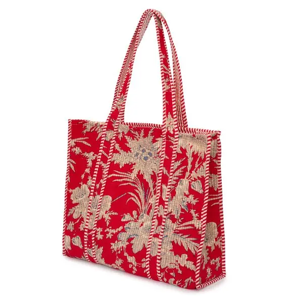 AT LAST... Large Cotton Tote Bag In Floral - Red