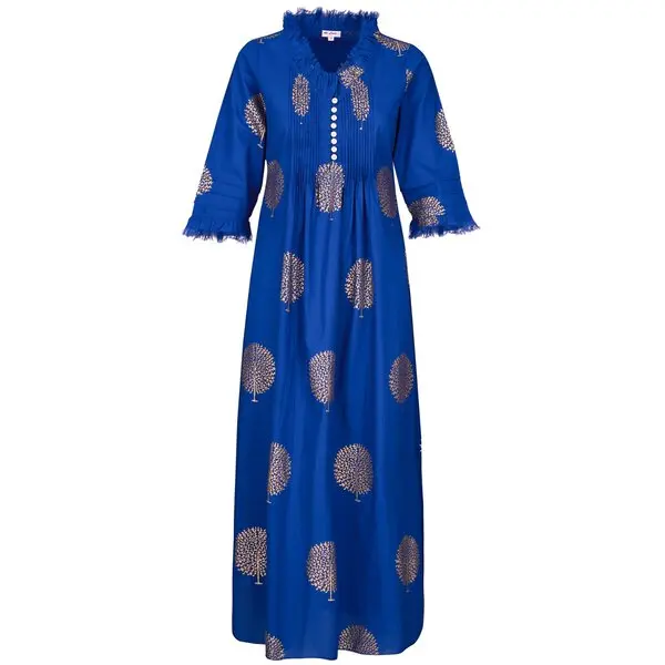 AT LAST... Cotton Annabel Maxi Dress In Marrakesh & Gold - Blue