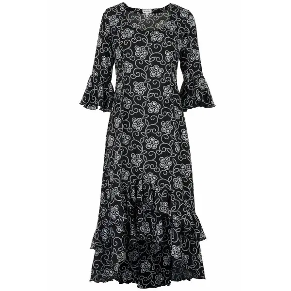 AT LAST... Victoria Midi Dress In Monochrome - Black