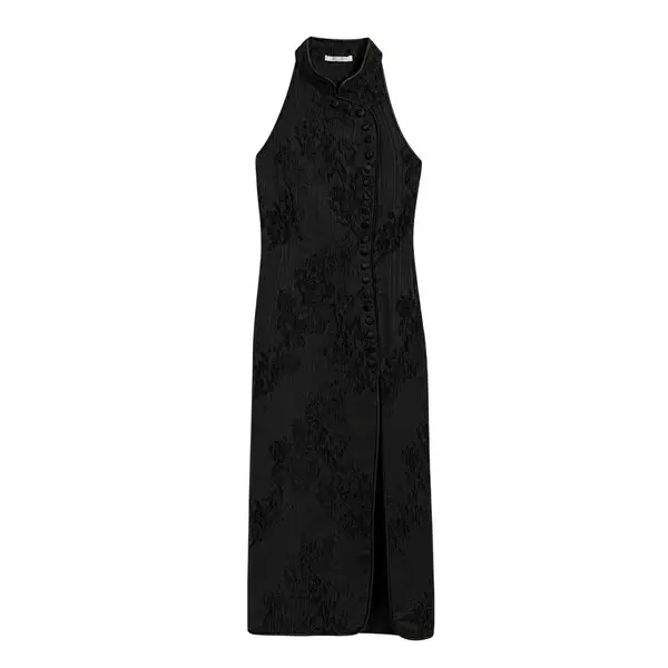 NOCTURNE Jacquard Halterneck Midi Dress With Button Detail - Black