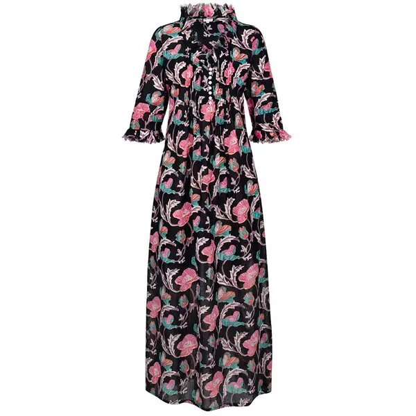 AT LAST... Cotton Annabel Maxi Dress In Magic - Black