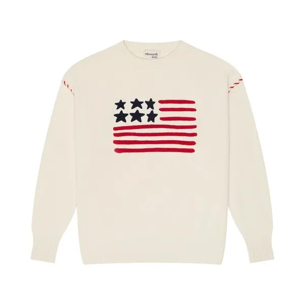 ELLSWORTH + IVEY Riley Crewneck Sweater Ivory American Flag - White