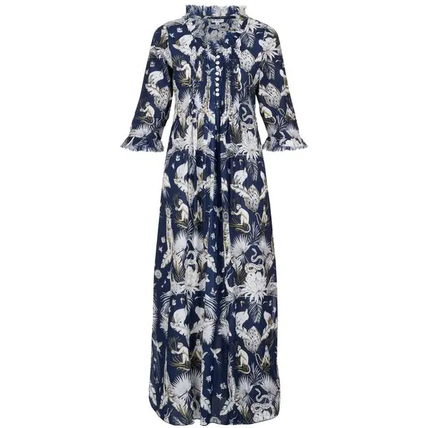 AT LAST... Cotton Annabel Maxi Dress In Navy Tropical - Blue