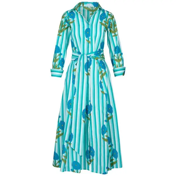 AT LAST... Cotton Marigold Dress In Turquoise - Blue