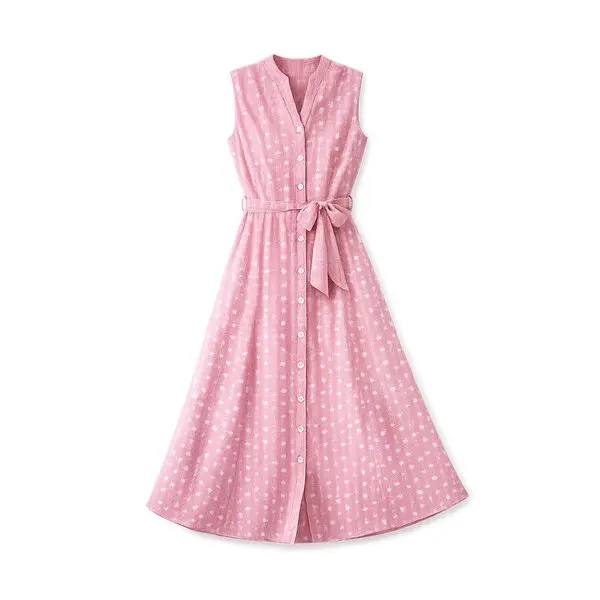 YUMI Broderie Anglaise Embroide Sleeveless Shirt Dress - Red