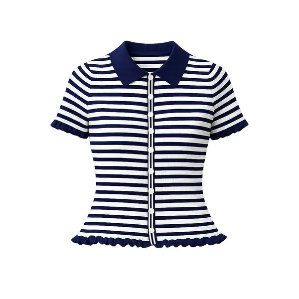 YUMI Nautical Striped Knitted Top In Navy - Blue