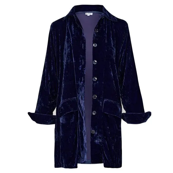 AT LAST... Kensington Silk Velvet Shirt-jacket In Navy - Blue