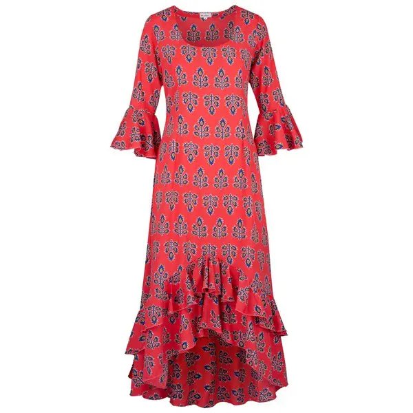 AT LAST... Victoria Midi Dress In Orange Thistle - Red