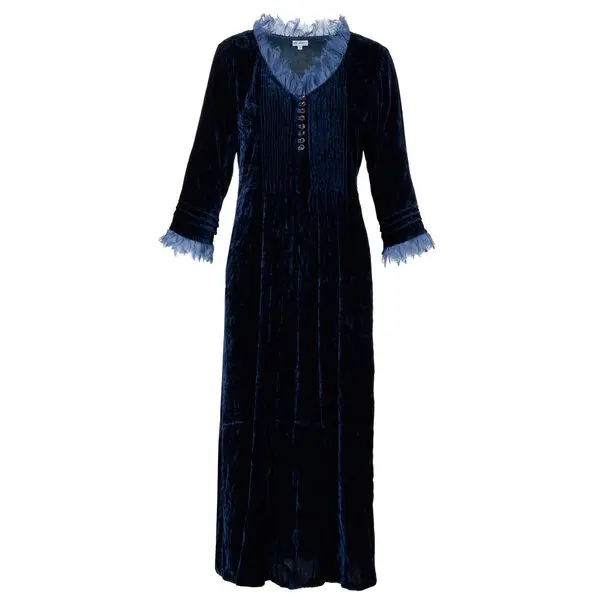 AT LAST... Silk Velvet Annabel Maxi Dress In Navy - Blue