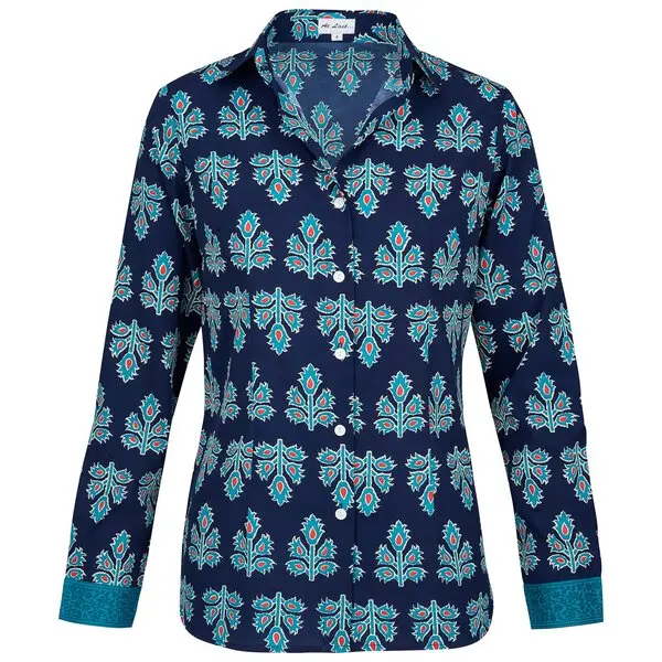AT LAST... Mayfair Shirt In Navy & Thistle With Contrast Cuff - Blue