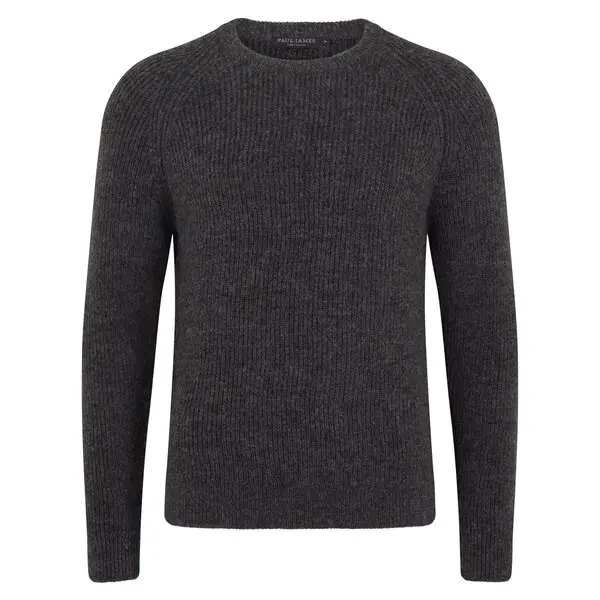 PAUL JAMES KNITWEAR Sheepsoft British Wool Byroon Fisherman Rib Knit Jumper Charcoal - Grey
