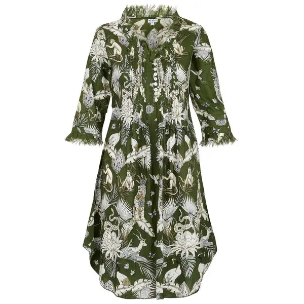AT LAST... Annabel Cotton Tunic In Olive Tropical - Green