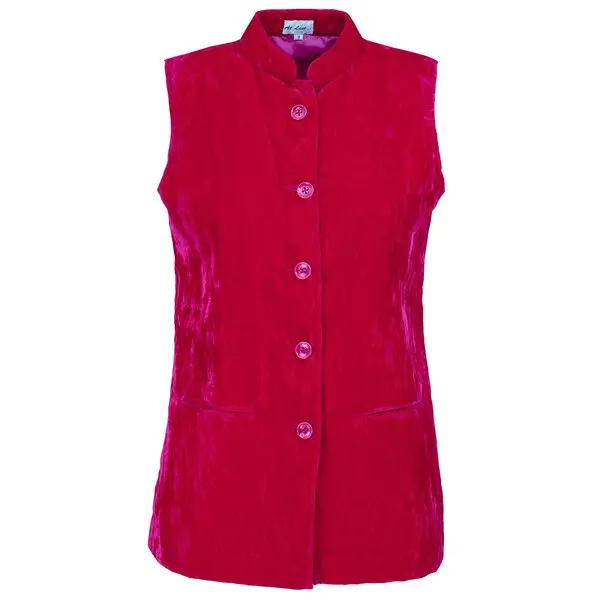 AT LAST... Short Silk Velvet Waistcoat In Hot - Pink