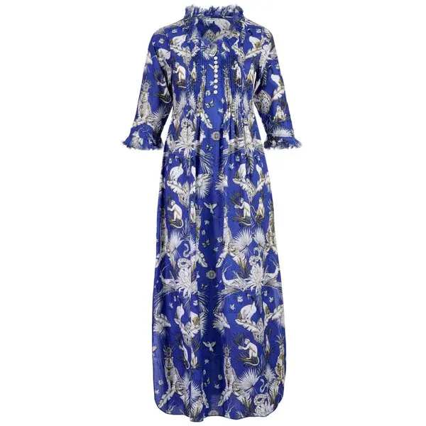 AT LAST... Cotton Annabel Maxi Dress In Royal Tropical - Blue
