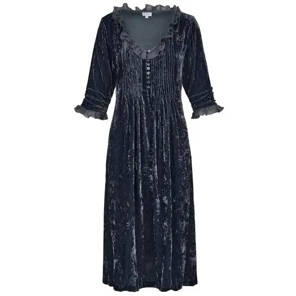 AT LAST... Silk Velvet Karen Dress In French - Grey