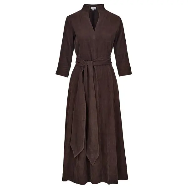AT LAST... Chelsea Corduroy Midi Dress In Chocolate - Brown