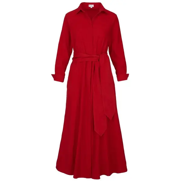 AT LAST... Marigold Corduroy Dress In Pillarbox - Red
