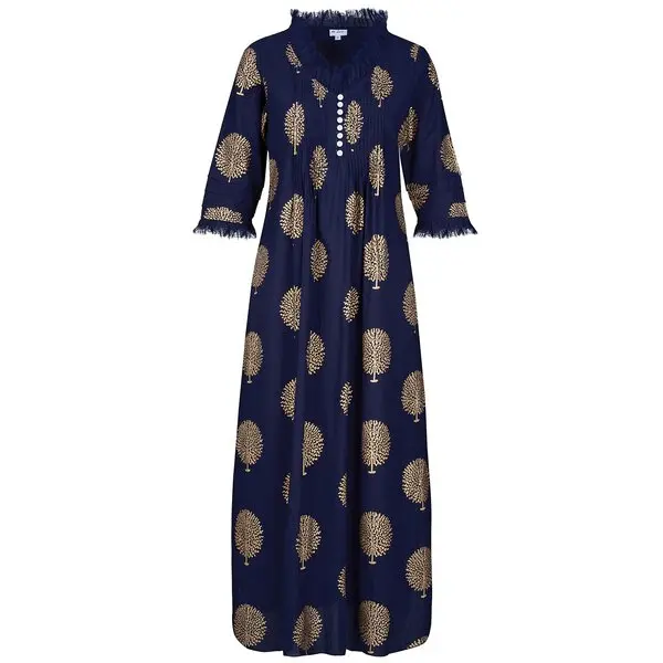 AT LAST... Cotton Annabel Maxi Dress In French Navy - Blue