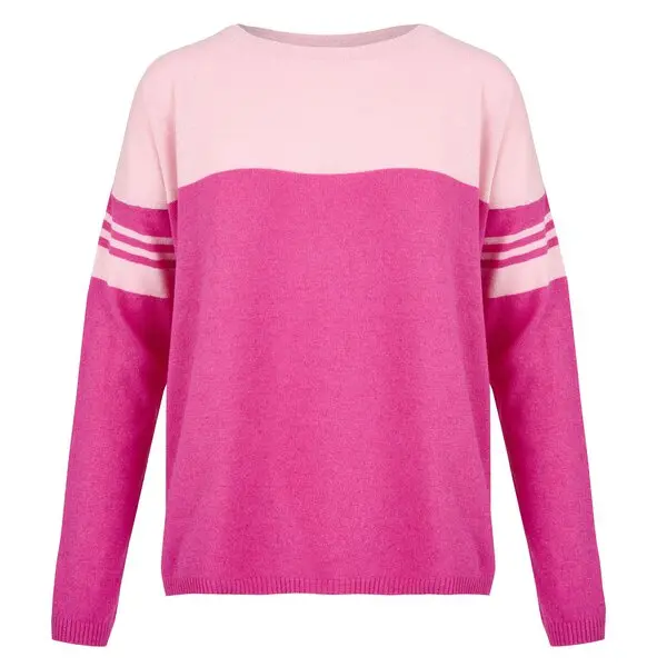 AT LAST... Cashmere Mix Sweater In Baby & Cerise With Cerise Arm Rings - Pink