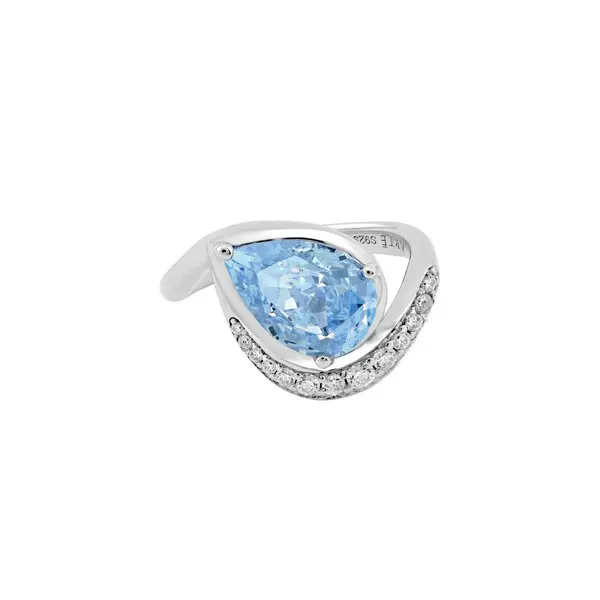 Arte Madrid Sierra Pavé Contour Pear-shaped Solitaire Ring Aquamarine - Blue