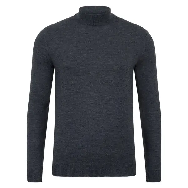 PAUL JAMES KNITWEAR Neutrals Extra Fine Merino Wool Shaw Mock Turtleneck Jumper Charcoal - Black