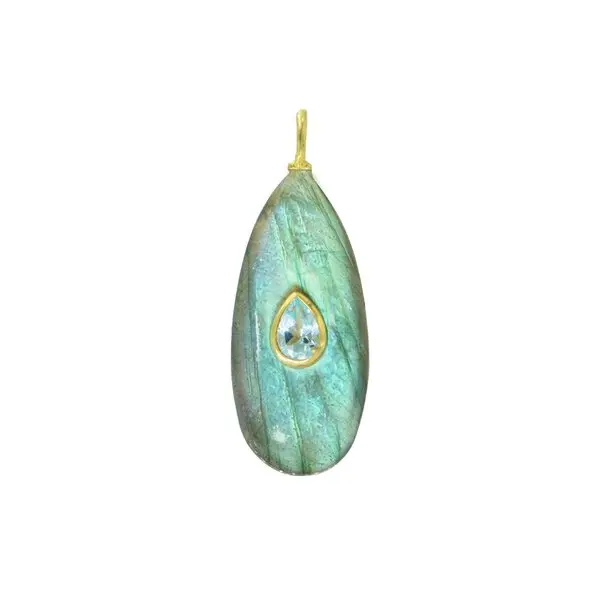 KAMARIA Labradorite Gemstone Pendant With Topaz Elongated Pear - Black