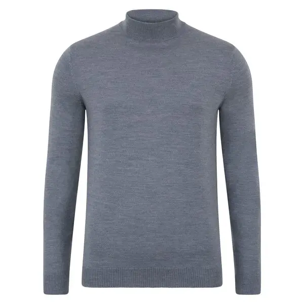 PAUL JAMES KNITWEAR Extra Fine Merino Wool Shaw Mock Turtleneck Jumper Mid - Grey
