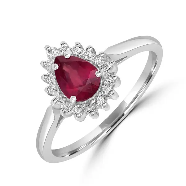 ARTISAN White / Red Ruby & Diamond Statet Ring In 18k White Gold