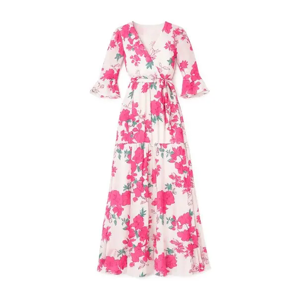 YUMI Blossom Print Maxi Wrap Dress - Pink