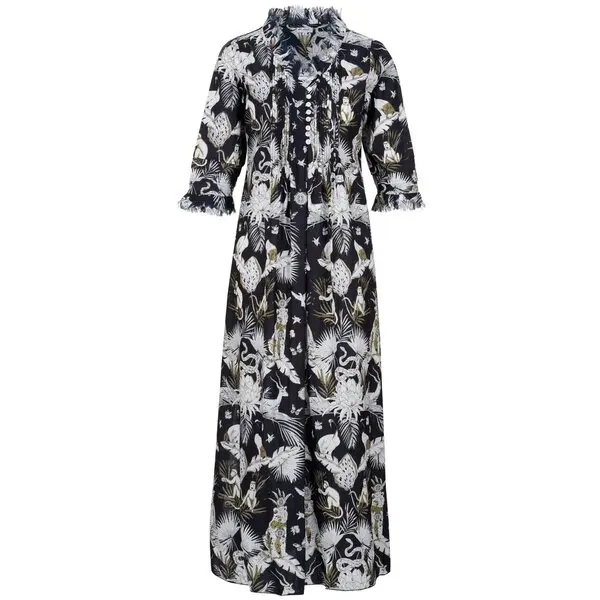 AT LAST... Cotton Annabel Maxi Dress In Tropical - Black
