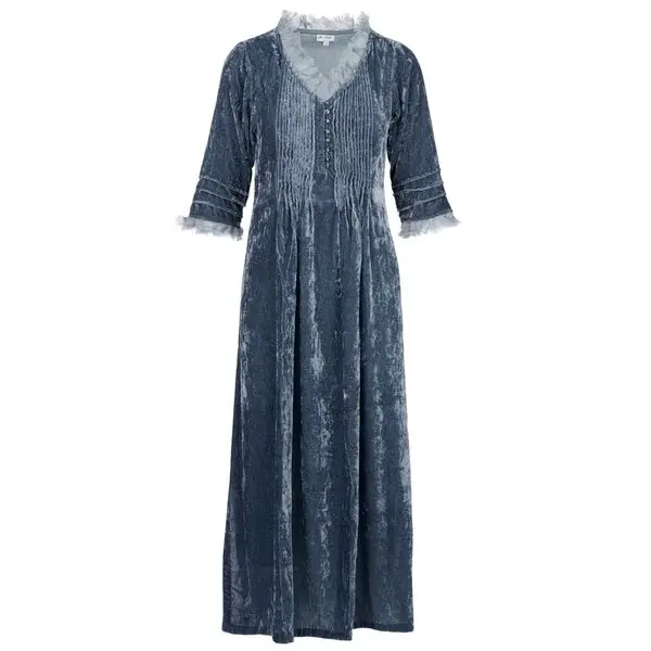 AT LAST... Silk Velvet Annabel Maxi Dress In French - Grey