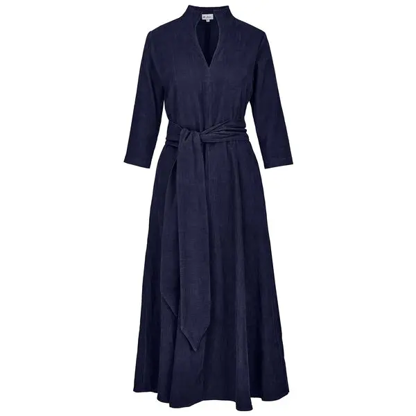 AT LAST... Chelsea Corduroy Midi Dress In Navy - Blue