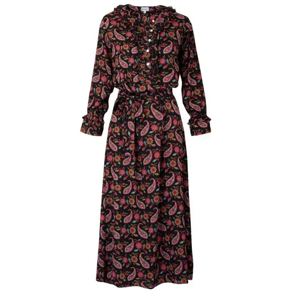 AT LAST... Meg Midi Dress In Paisley - Black
