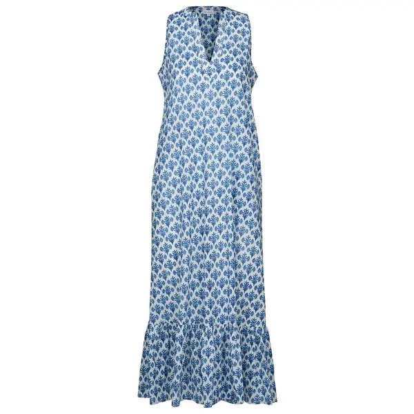 AT LAST... Blue / White Cotton Lombock Midi Dress In Blue Thistle - Blue/white