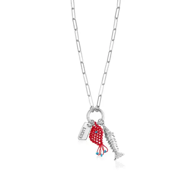 THE PHEIA Mixed Charm Necklace – Fish, Lucky, Net Fish - Silver