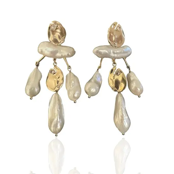 RARE MATTERS JEWELRY Celestial Cascade Baroque Pearl Earrings - White