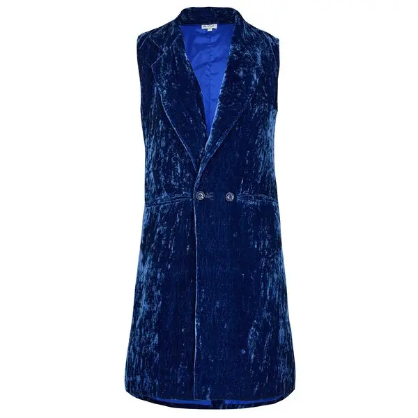 AT LAST... Long Silk Velvet Waistcoat In Sapphire - Blue