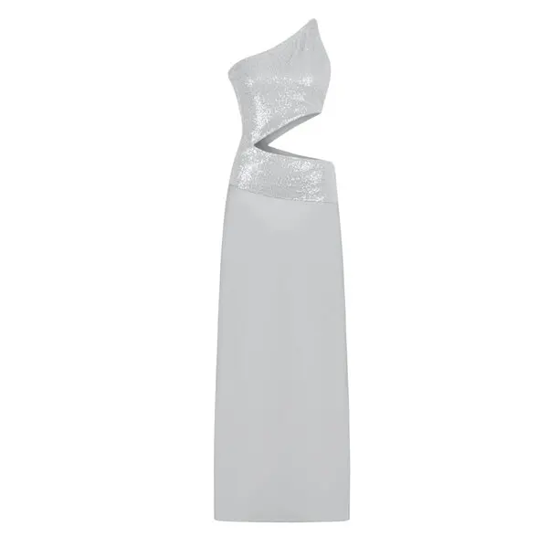 NOCTURNE Sequin One-shoulder Cutout Maxi Dress - Silver