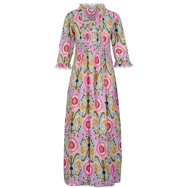 AT LAST... Cotton Annabel Maxi Dress In Multi Ikat - Grey