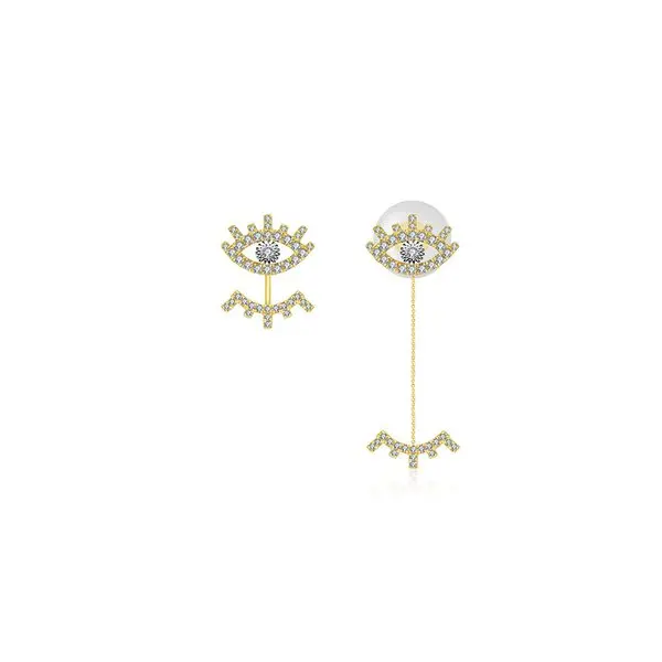 GENEVIEVE COLLECTION 18k Gold Evil Eye & Eyelash Diamond Chain Earring & Ear Jacket - Yellow