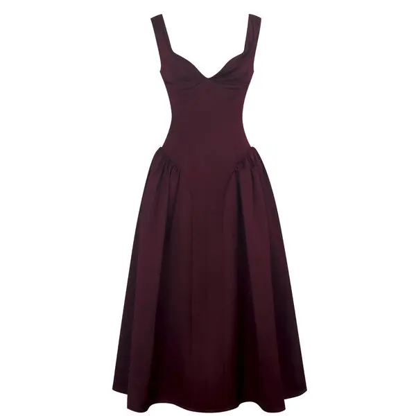 MISS CIRCLE NEW YORK Omella Burgundy Ruched Bust Sweetheart Fla Midi Dress - Red