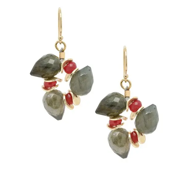 LORI KAPLAN DESIGN Gold / Grey / Red Signature Labradorite Bud With Ruby Gold Earrings - Gold/grey/red