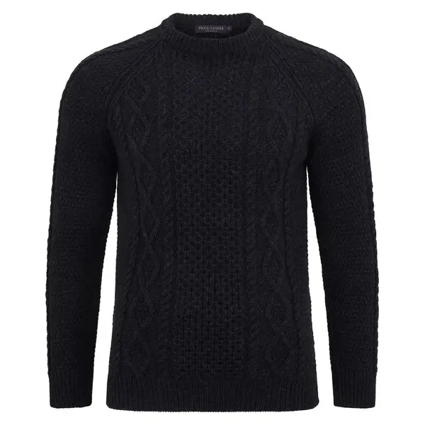 PAUL JAMES KNITWEAR Chunky Merino Wool Goffrey Fisher Jumper Slate - Black