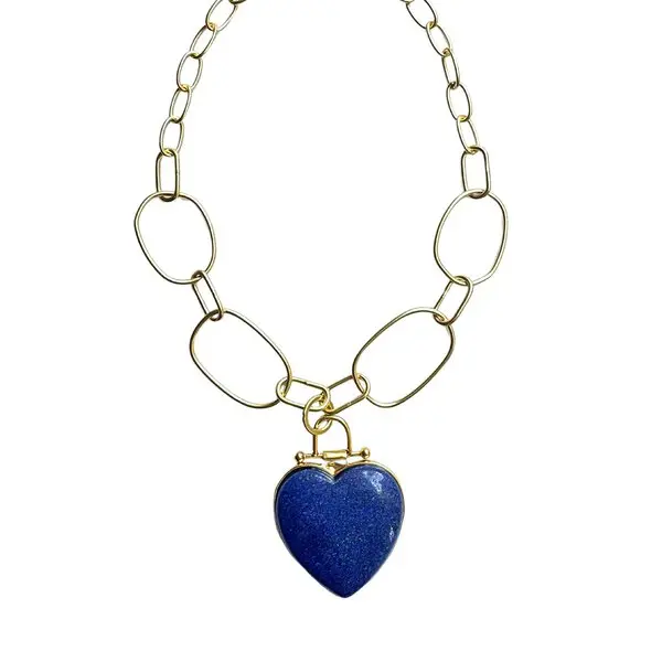 RARE MATTERS JEWELRY Luxe Lapis Lazuli Heart Pendant Necklace - Blue