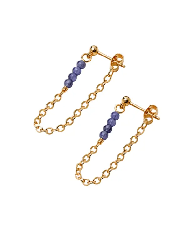 INARI JEWELLERY Unity Row Backchain Earring Iolite Gemstone - Grey