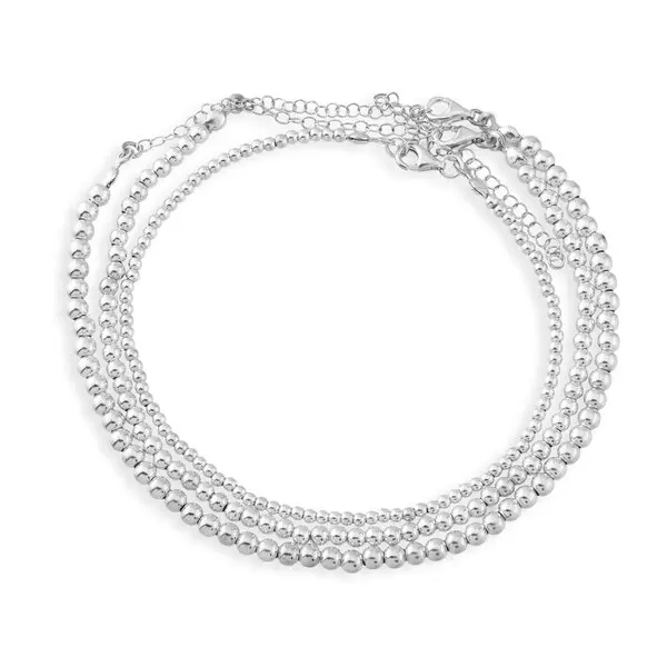 THE PHEIA Triple Layer Bead Anklet - Silver