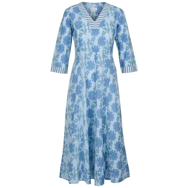 AT LAST... Cotton Rhonda Midi Dress In Pinstripe - Blue